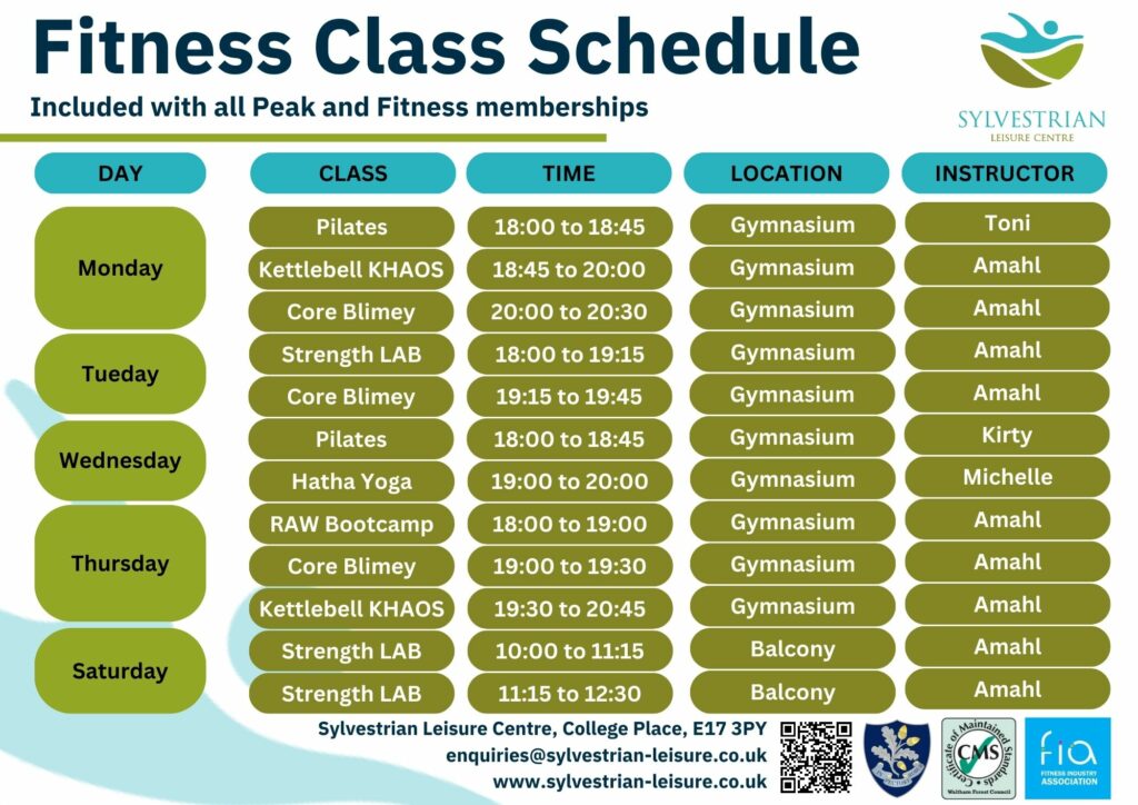 Fitness Class Timetable - Sylvestrian Leisure School